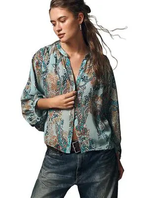 PILCRO Sidney Batwing Blouse - Blue Pattern