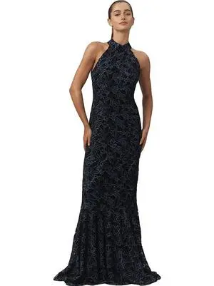 Shoshanna Zania Cutout Floral Lace Halter Maxi Dress - Ivory | Editorialist