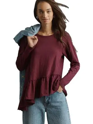 Wilt Long-sleeve Raglan Asymmetric Top - Dark Wine