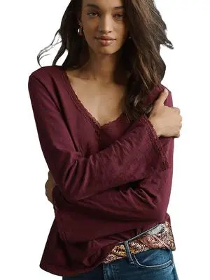 Wilt Long-sleeve V-neck Empire Seam Top - Dark Wine