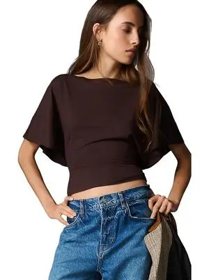 REFORMATION Avery Knit Flutter Sleeve Top - Mole