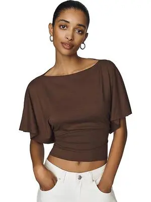 REFORMATION Avery Knit Flutter Sleeve Top - Pinecone