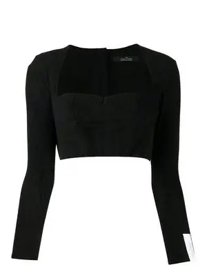 Rokh Cropped Sweetheart Neck Top - Black