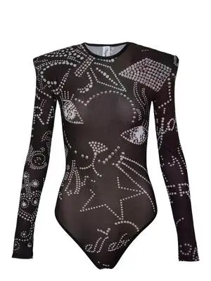Vaquera Printed Shoulder-pad Top - Black