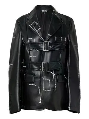 Comme Des Garçons Stitched-detail Leather Blazer - Black