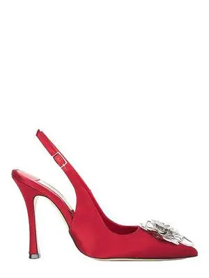 Blumarine Satin Slingback Pumps - Red Chili Pepper