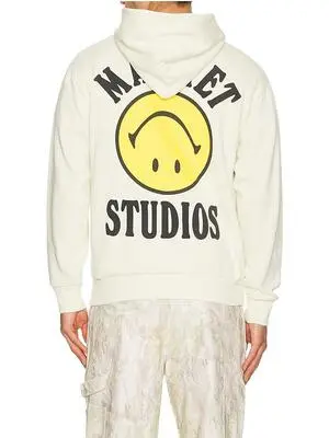 MARKET Smiley Upside Down Lockup Hoodie - Unbleached Cotton