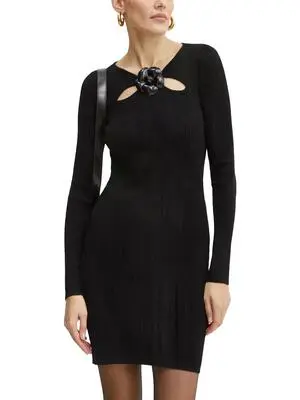 SIMONA CORSELLINI Flower Appliqué Cutout Mini Dress - Black