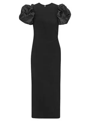 ROTATE BY BIRGER CHRISTENSEN Draped Puff-sleeve Midi Dress - Black