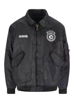 CULTURA Zip Bomber Coat With Logo Detail - Black