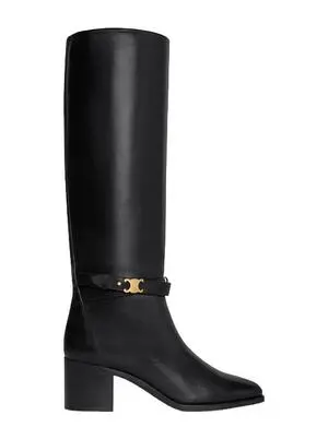 CELINE Garance Triomphe Strap High Boot In Calfskin