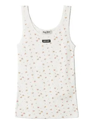 Miu Miu Ribbed Jersey Tank Top - White/tobacco