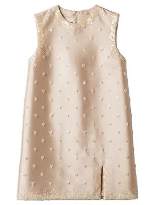 Miu Miu Embroidered Silk And Wool Mini-dress - Sand Beige