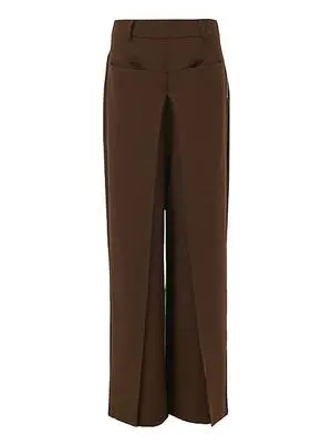 LEEM Drape-panel Wide-leg Woven Trousers - Brown