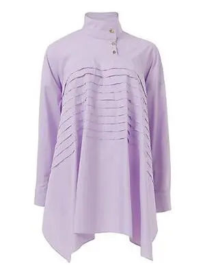 LEEM Asymmetric-hem Pintuck Cotton Blouse - Purple