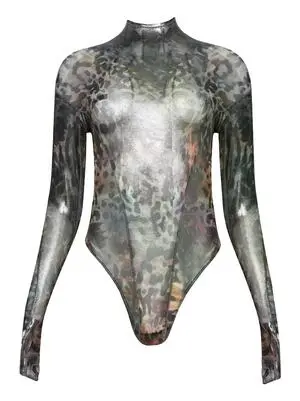 MUGLER Printed High-neck Bodysuit - Brown