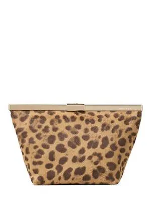 JIMMY CHOO Leopard-print Pony Hair-leather Clutch Bag - Natural/light Gold