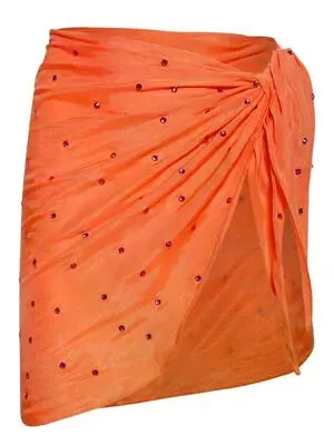 Oseree Crystal-embellished Mini Wrap Skirt - Orange