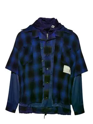 Mihara Yasuhiro Layered Checked-pattern Shirt - Blue
