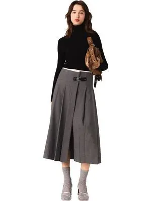 Maje Long Pleated Skirt Black / White / Pink / Gray