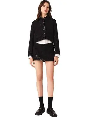 Maje Short Embroidered Jacket - Black