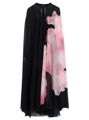 Alberta Ferretti Flower Silk Georgette High-low Cape Gown - Multi Blac