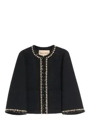 Valentino Garavani Embroidered Canestrello Tweed Jacket - Black