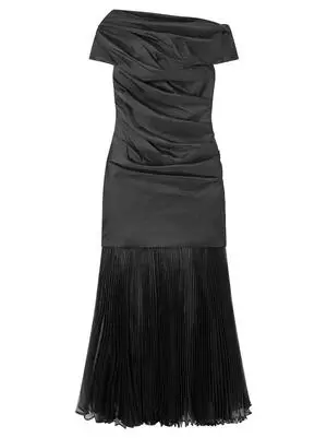 Simkhai Ammalie Draped Taffeta And Pleated Organza Midi Dress - Black