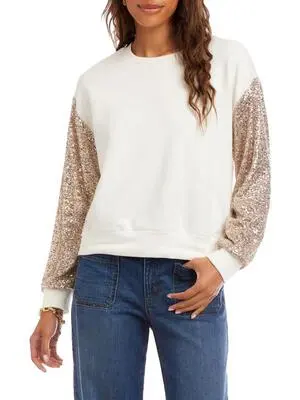 Karen Kane Sequin Sleeve Sweatshirt - Cream