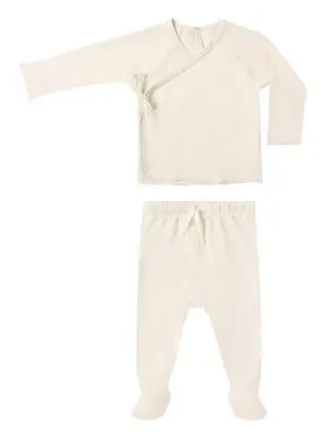 QUINCY MAE Wrap Top And Footed Pants Set - Natural