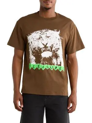 PLEASURES Grin Cotton Graphic T-shirt - Brown