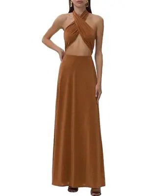 AFRM Kendrick Metallic Cutout Halter Gown