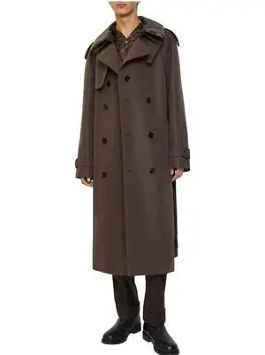 Burberry Long Check Collar Silk Cotton Trench Coat - Shade Brown