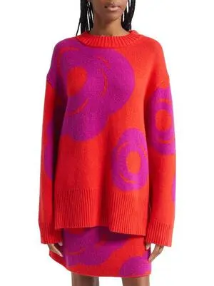 Marimekko Floral Jacquard Merino Wool & Mohair Blend Sweater - Red/ Purple