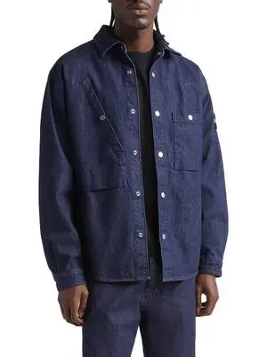 Stone Island Compass Logo Patch Denim Snap-up Overshirt - Vj201 Indigo Denim-rinsed