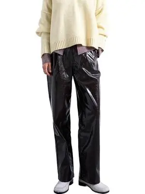 Topshop Pleat Front Faux Leather Pants - Brown