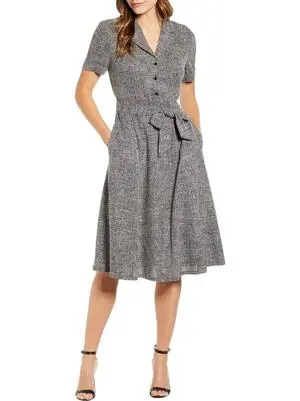 ANNE KLEIN Tweed Shirtdress With Removable Belt