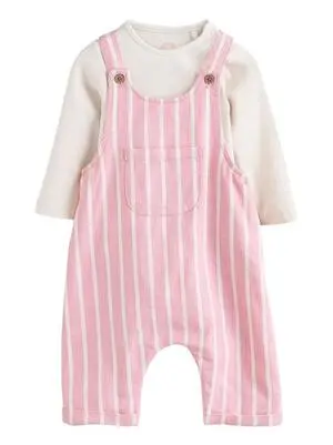 NEXT Striped Overalls & Long Sleeve T-shirt - Pink