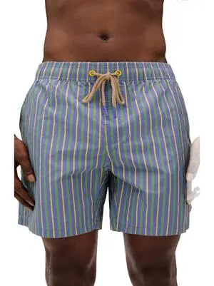 SCALPERS Striped Swimming Trunks - Blue