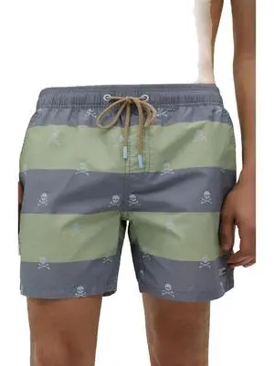 SCALPERS Striped Skull Swim Trunks - Greyish Blue