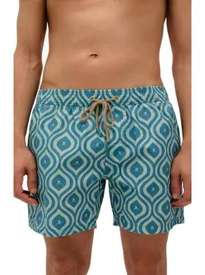 SCALPERS Waved Print Swimming Trunks - Duck