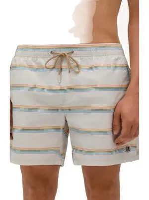 SCALPERS Striped Swim Trunks - Off White