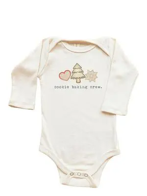 TENTH & PINE Cookie Baking Crew Organic Long Sleeve Baby Bodysuit - Natural Olive Lettering