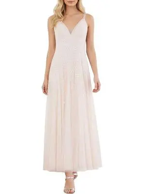 NEEDLE & THREAD Sequin Cascade Cami Plunge Gown - Opal/cream