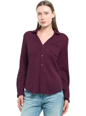 WILT CLOTHING Button Front Sweatshirt With Patch Pocket - Dark Fig