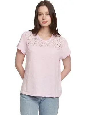 WILT CLOTHING Short Sleeve Lace Yoke Tee - Blossom