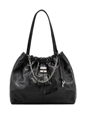 Marc Jacobs Leather Tote With Croc Embossed Exterior - Black