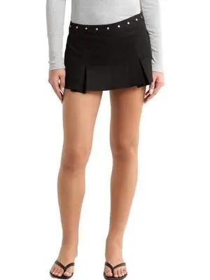 PACSUN Stud Pleated Stretch Cotton Miniskirt - Black