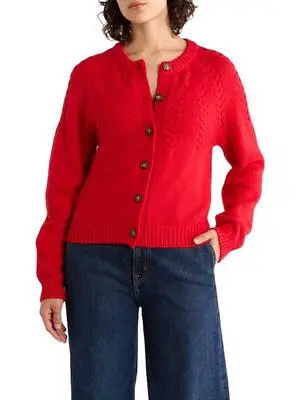 Marine Layer Everly Cable Stitch Cardigan - Cherry Red
