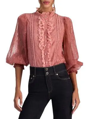 ALICE + OLIVIA Eugenia Lace Button-Up Shirt